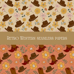 Retro Western Seamless Pattern Cowboy Digital Paper Set Print - Etsy