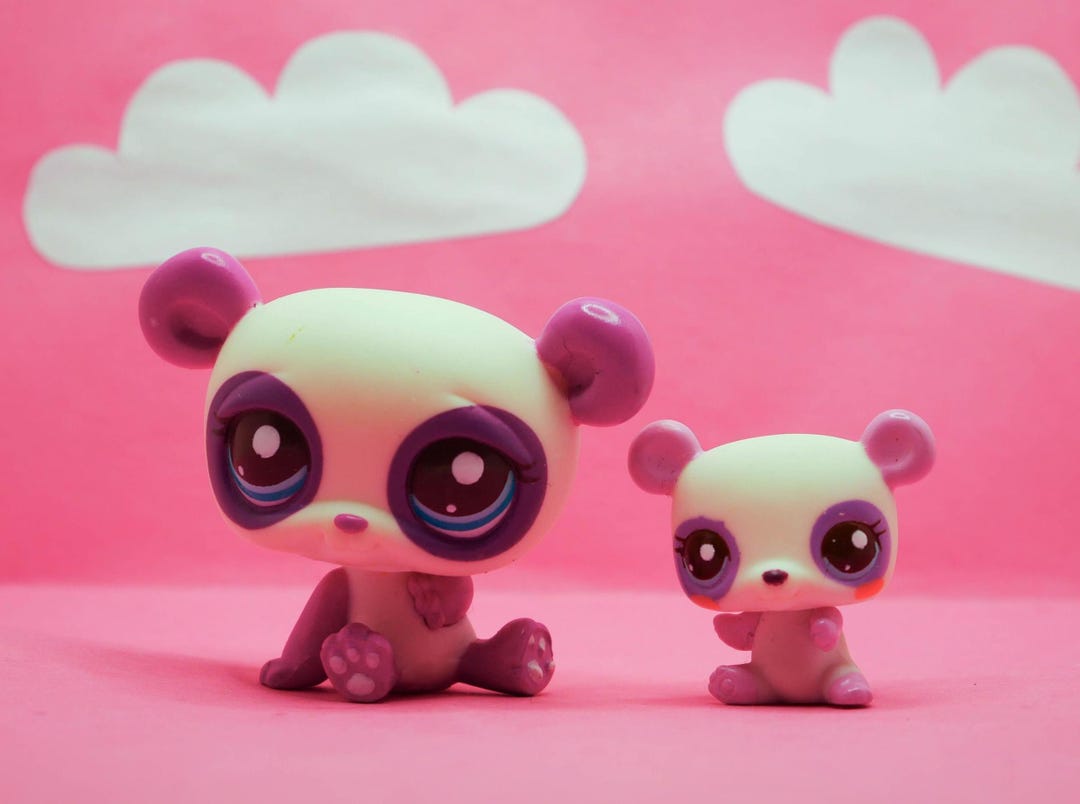 Littlest Pet Shop Pink Panda Bear Mommy 2674 Pink Panda Baby 2675 ...