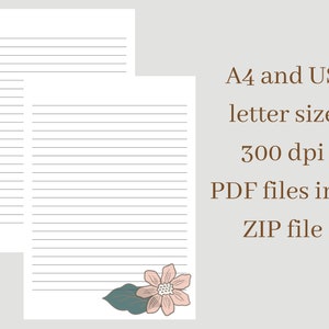 Printable Lined Letter Paper Retro Flowers Stationery A4 US Letter Size ...