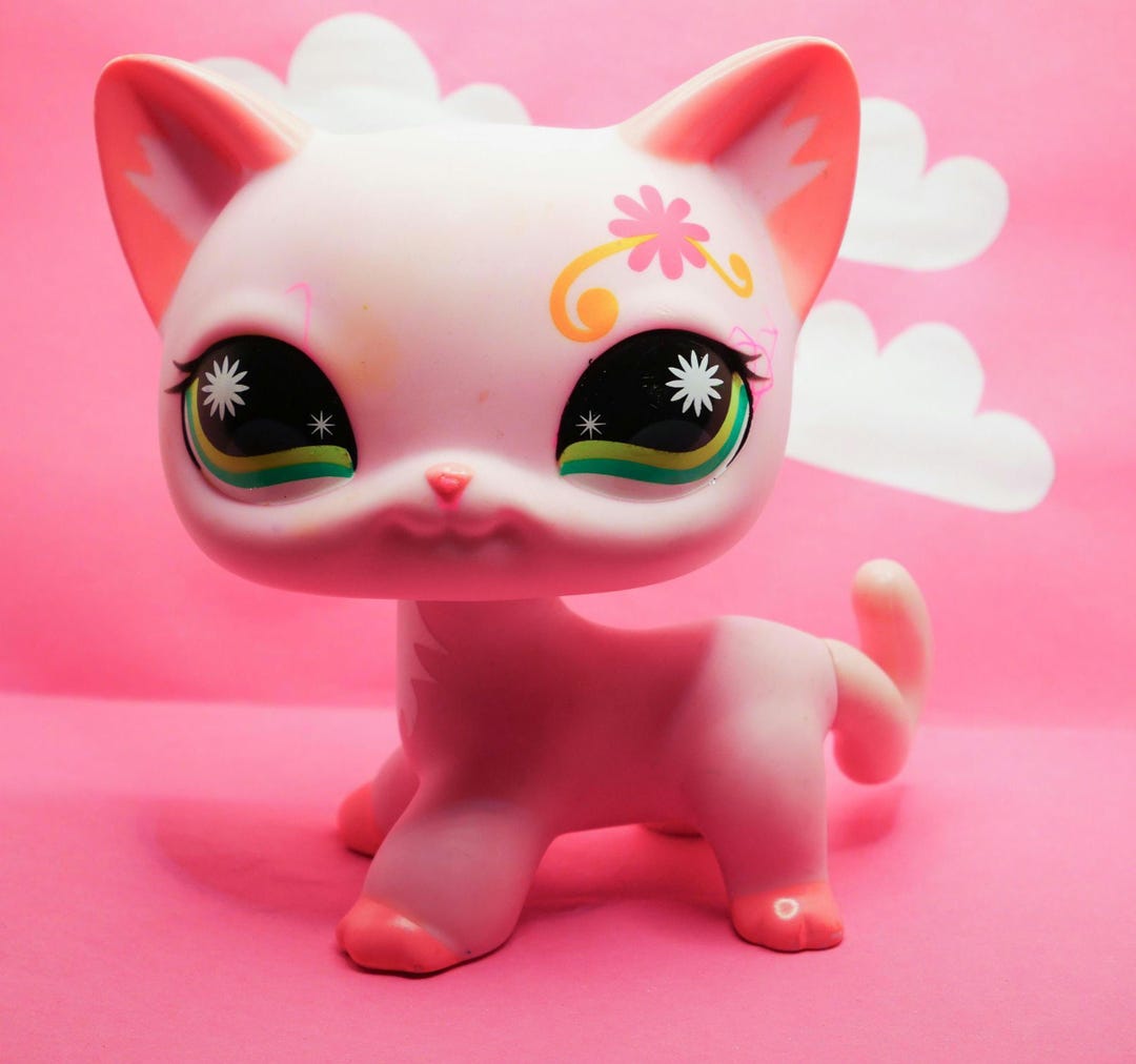 Littlest Pet Shop Rare Jumbo Pink Shorthair Cat With Flowers Deco Pet ...