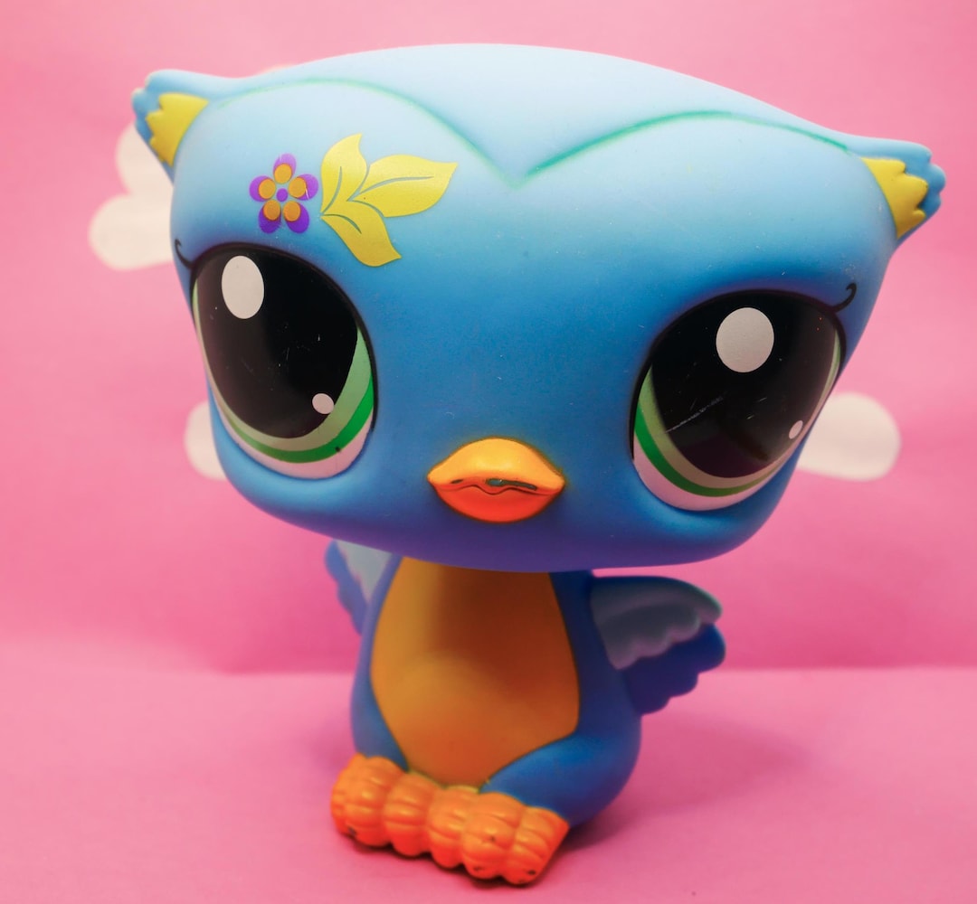 Littlest Pet Shop Rare Europe Exclusive Jumbo Blue Cute Owl Bird Deco ...