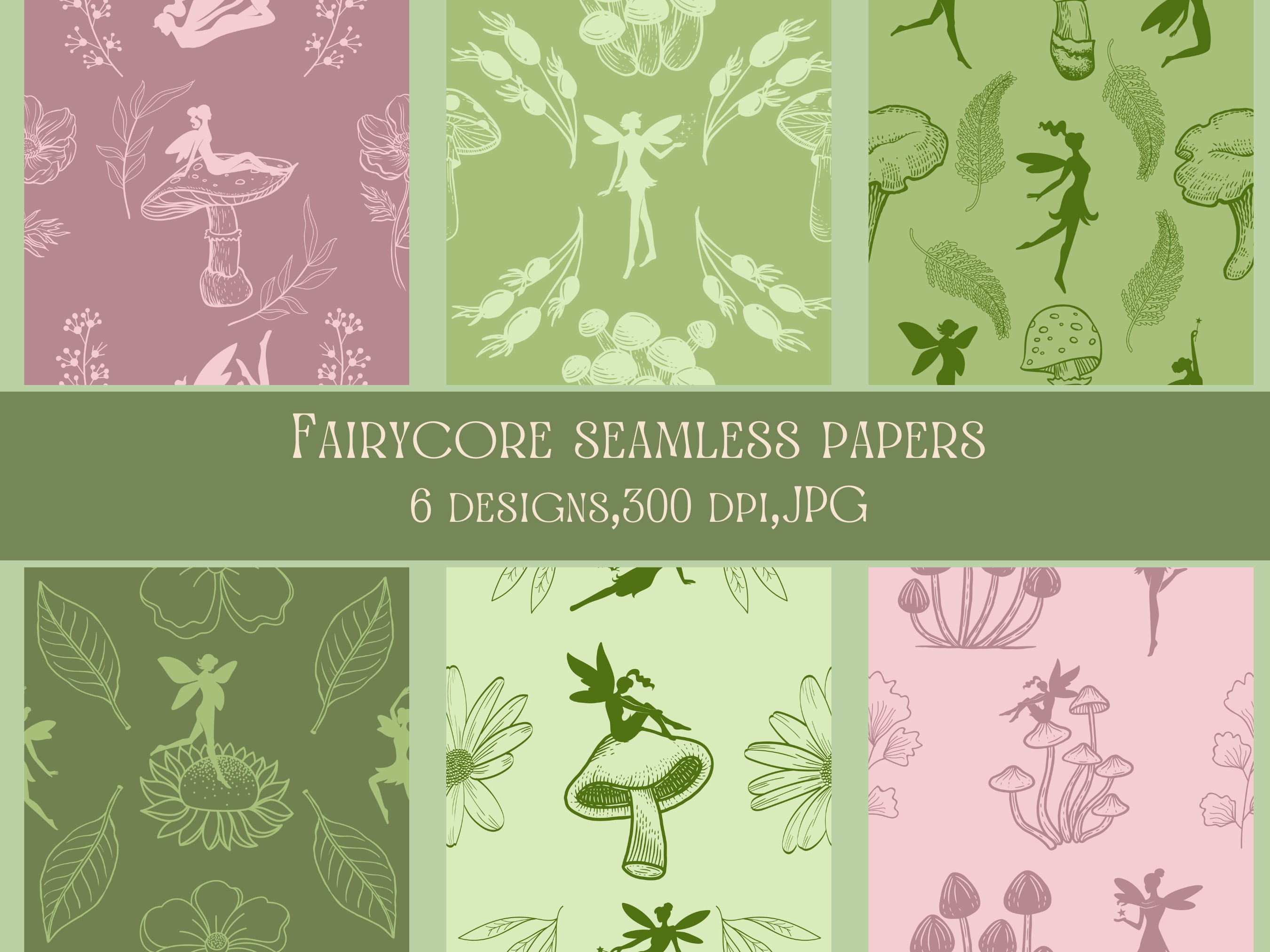 Fairycore Seamless Pattern Digital Paper Set Fairy Forest Cottagecore ...