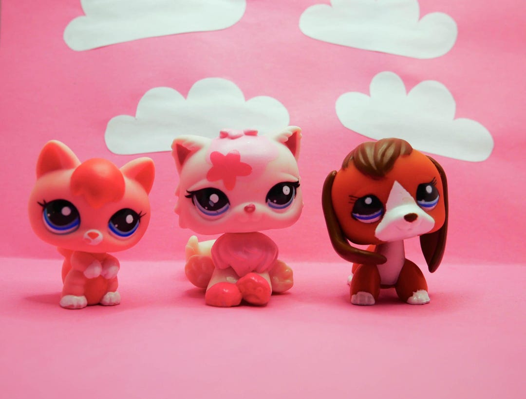 Littlest Pet Shop LPS Pink Persian Cat With Flowers #2532 Brown Beagle ...