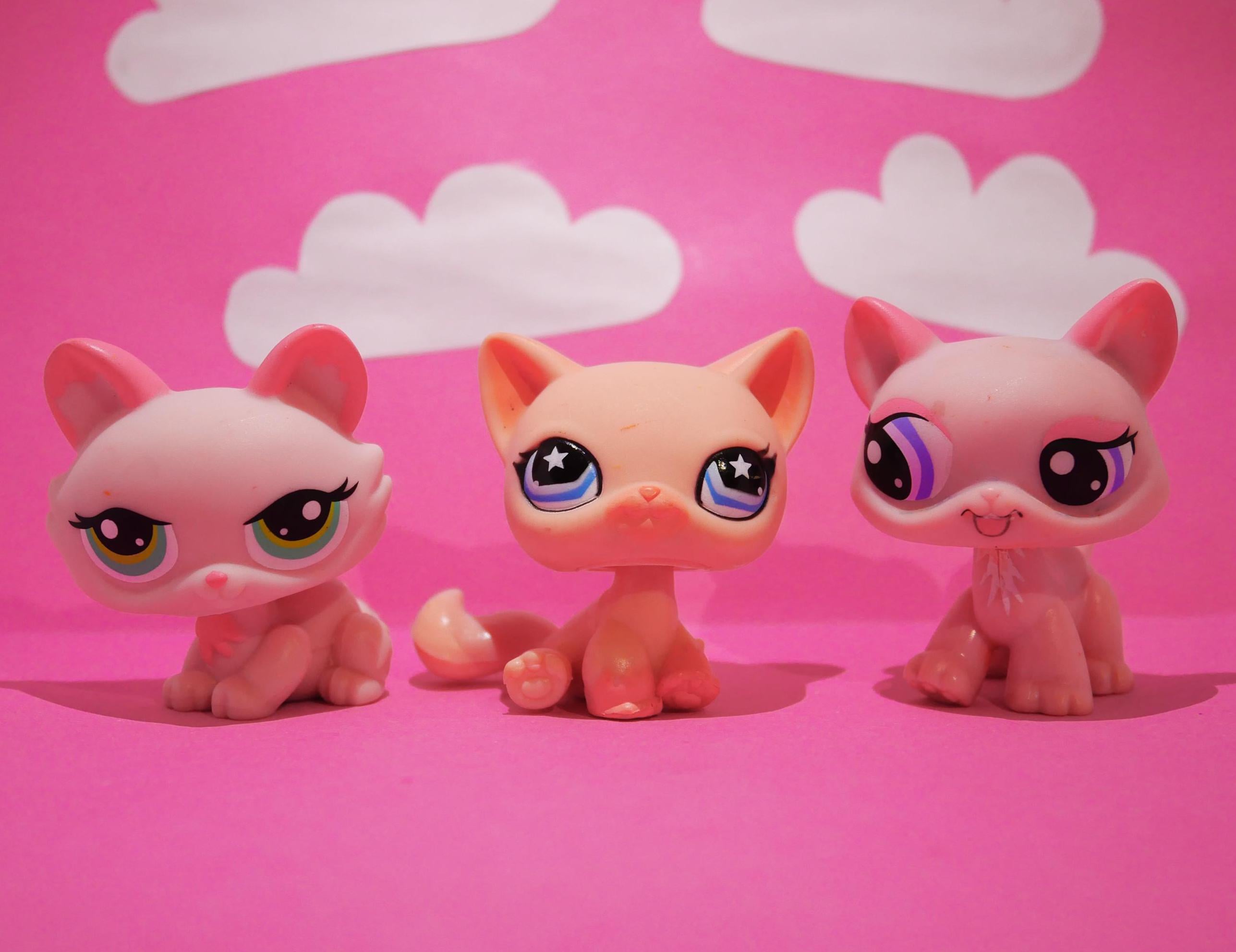 Littlest Pet Shop Cat LPS Lying Pink Cat 1345 Pink Sitting Cat 959 ...