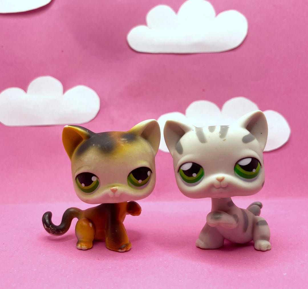 Littlest Pet Shop Cat LPS Orange Calico Cat #27 Gray and White Green ...