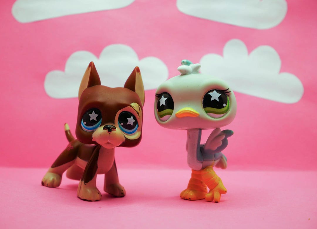 Littlest Pet Shop Great Dane Star Eyes 817 Blue Ostrich 818 Duo Set ...