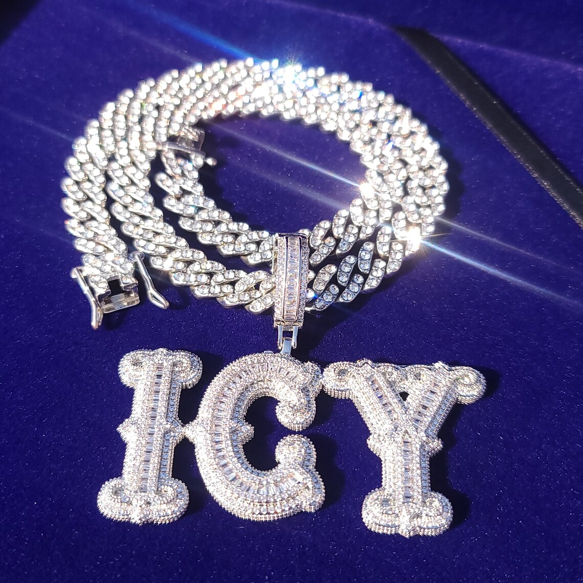 Iced Out Big Custom Name Pendant With Cuban Chainpersonalized - Etsy