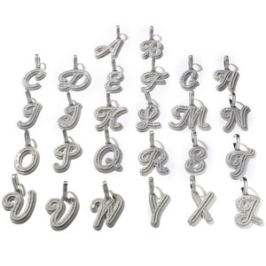 Iced Out Big Baguettes CZ Cursive Font Initial Letter Pendant Necklace ...