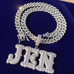 Iced Out Big Custom Name Pendant With Cuban Chain,personalized Name ...