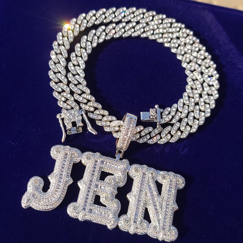 Iced Out Big Custom Name Pendant With Cuban Chainpersonalized - Etsy