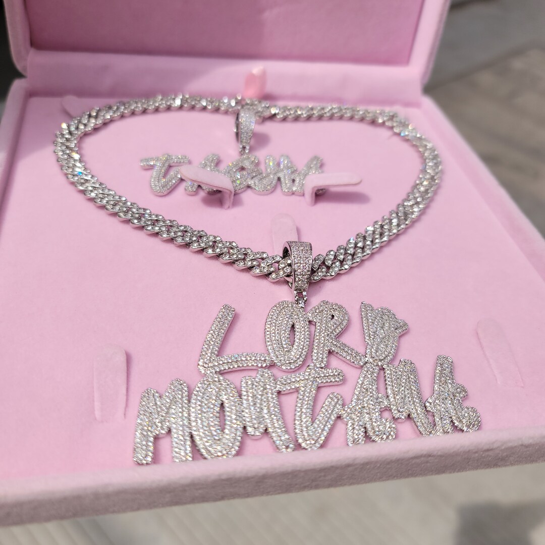 Custom Icy Cursive Letters Name Necklace With Cuban Chain,personalised ...