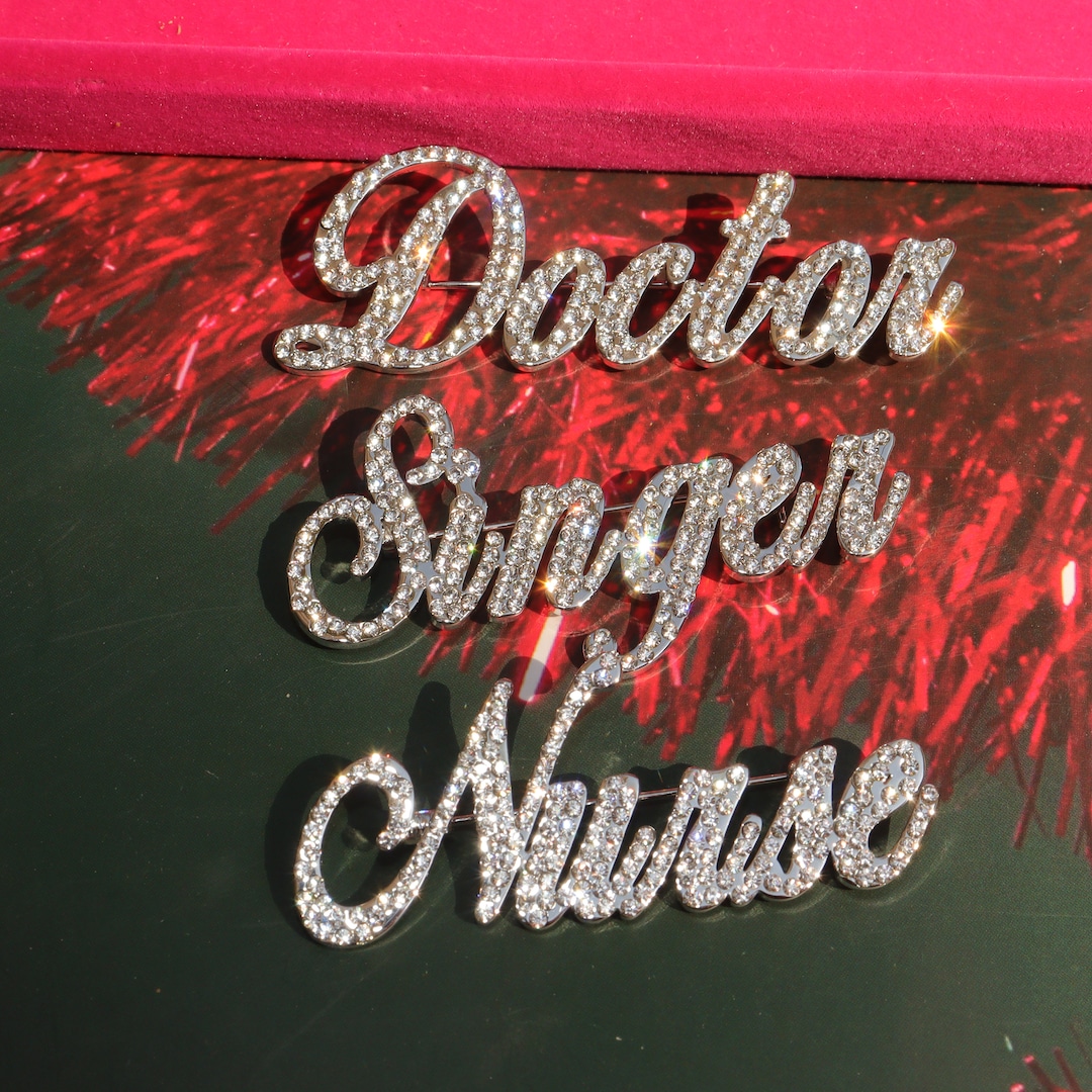 Custom Crystal Lapel Pin,custom Brooch Name Pin,custom Script Letters ...