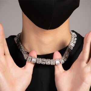 Iced Out Micro Paved Bling Rhinestones 13mm Zinc Alloy Baguette Stone ...