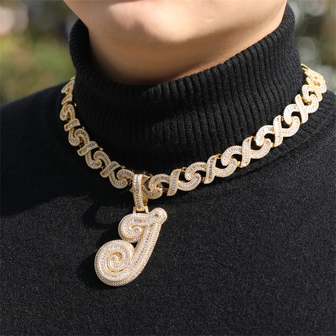 Iced Out Big Baguettes CZ Cursive Font Initial Letter Pendant - Etsy