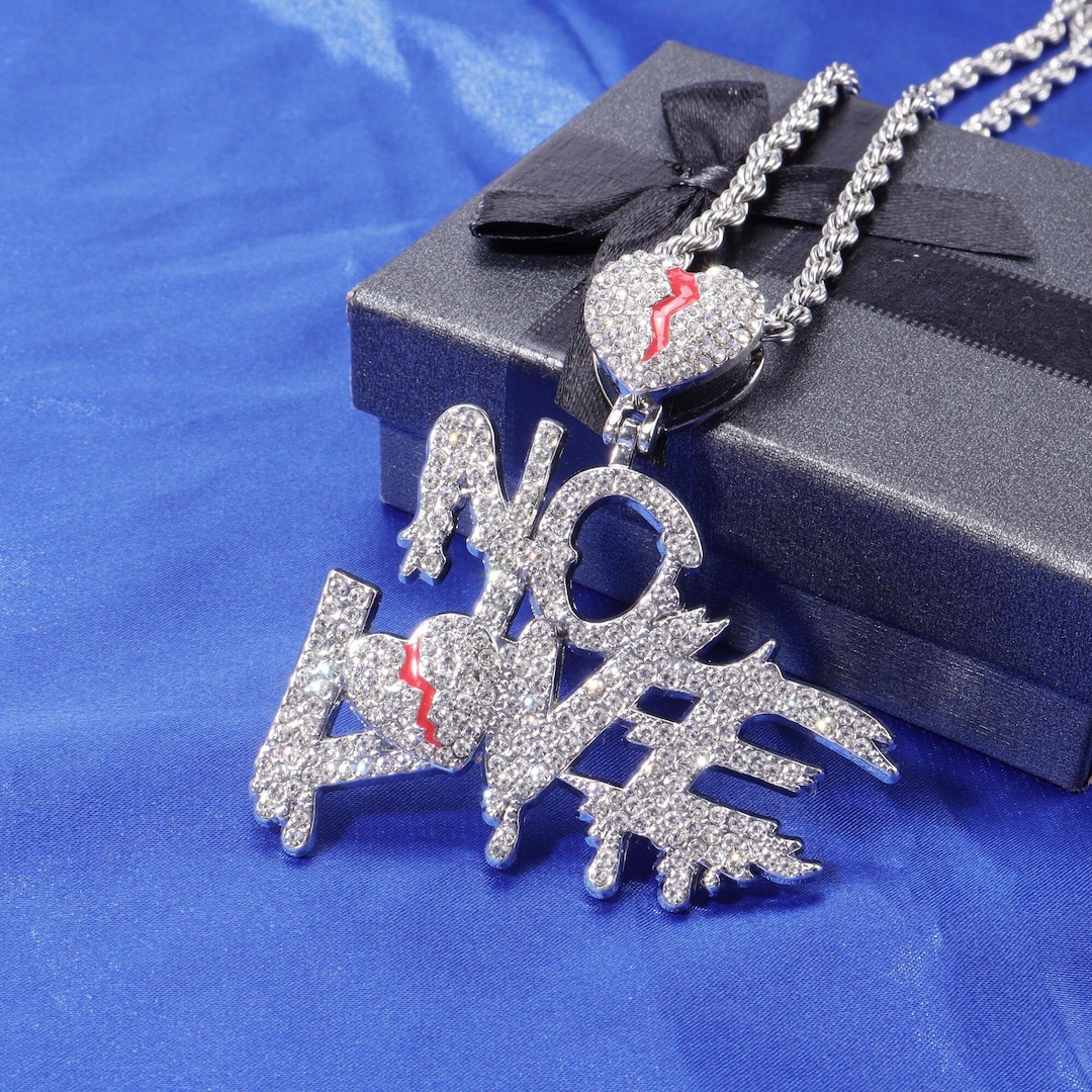 Iced Out no Love Heart Bail Pendant Necklace,broken Heart No Love ...