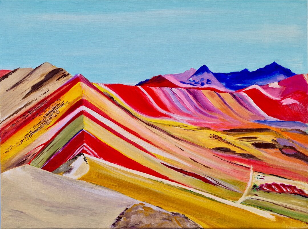 ORIGINAL PAINTING Vinicunca Rainbow Mountain Acrylic Painting on Canvas ...