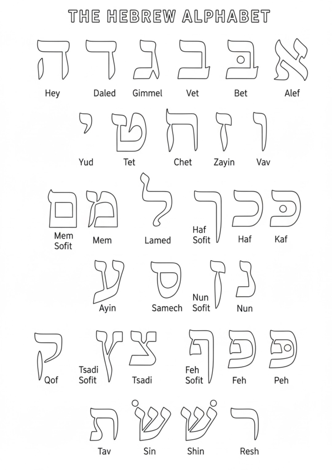 Hebrew Alefbet Coloring Page, Art & Learning (digital Download) - Etsy