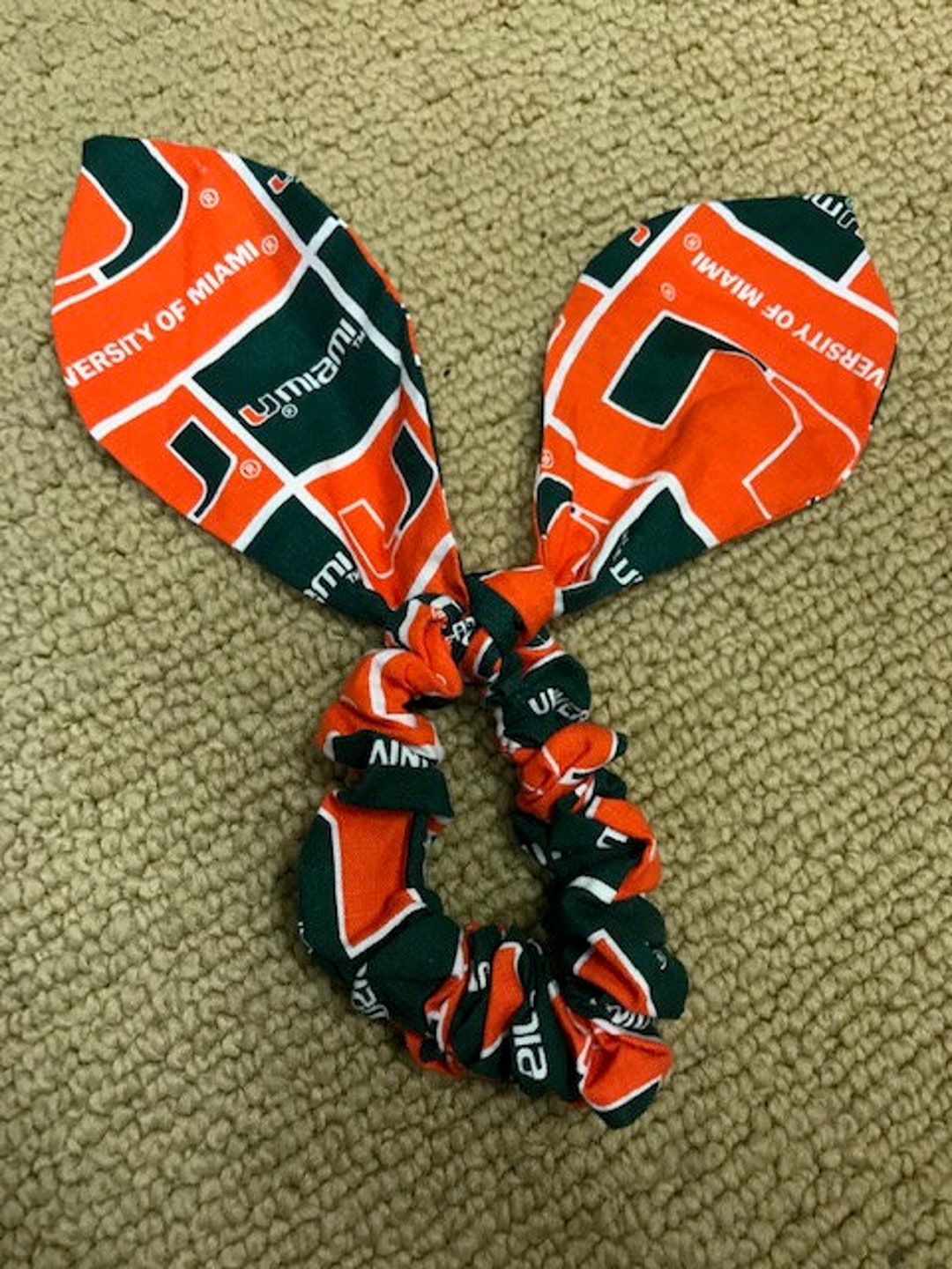 University of Miami Bunny Ear Scrunchie, University of Miami Hair ...