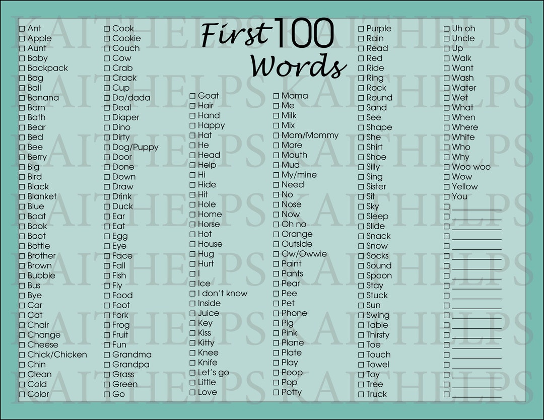 100 First Words List - Etsy
