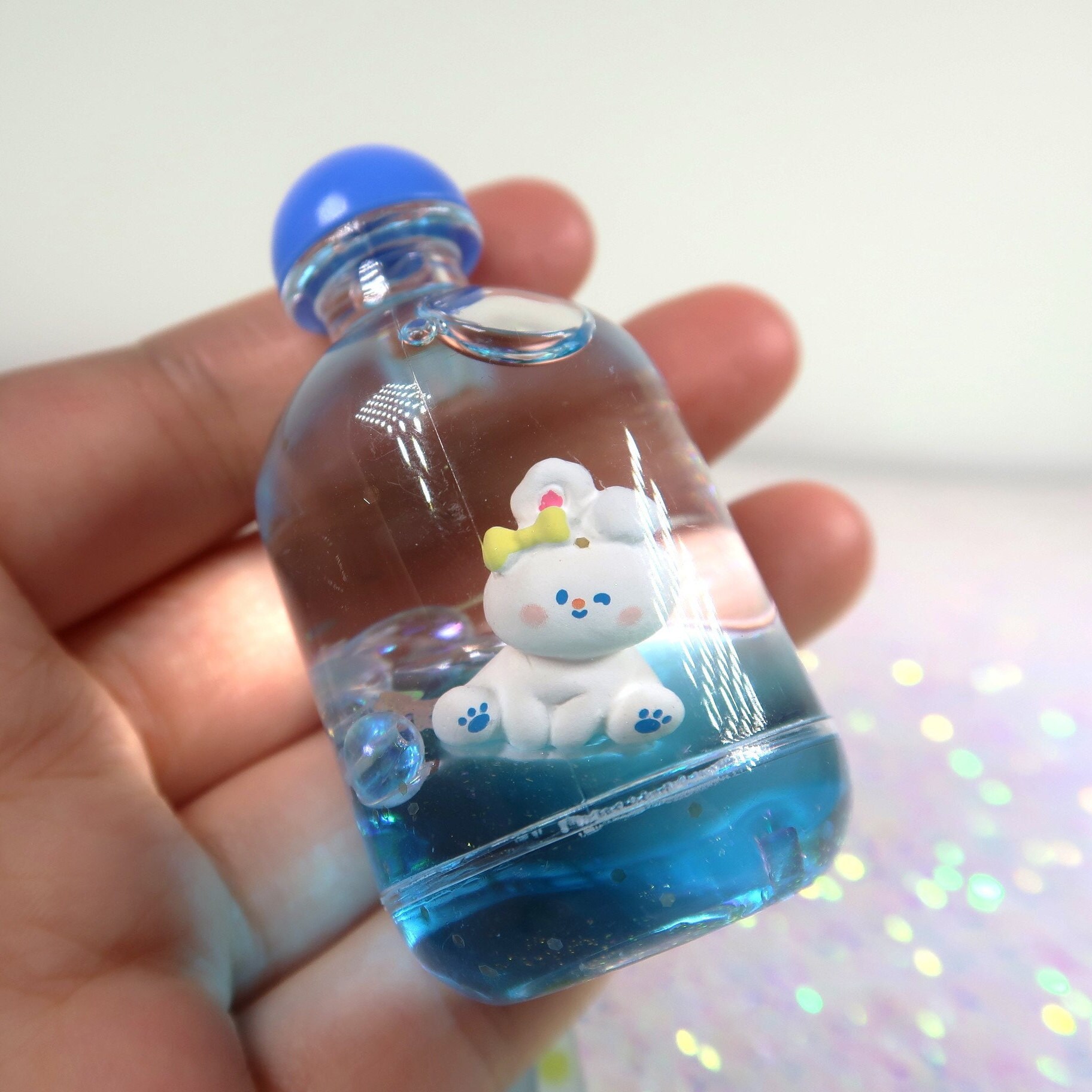 Kawaii Bunny Blue Liquid Keychain Boba Keychain Quicksand - Etsy
