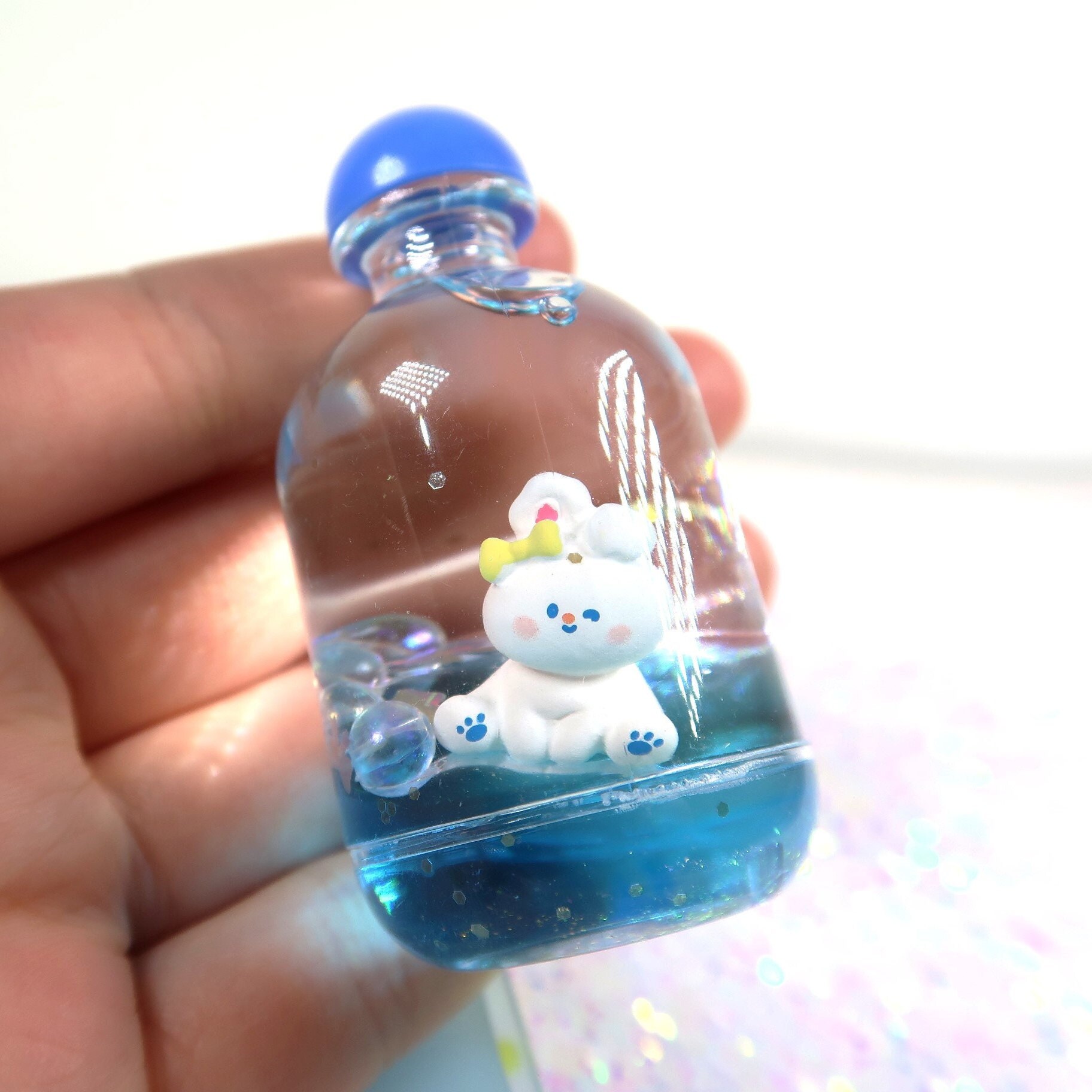 Kawaii Bunny Blue Liquid Keychain Boba Keychain Quicksand - Etsy