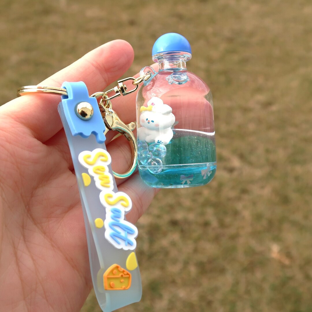 Kawaii Bunny Blue Liquid Keychain, Boba Keychain, Quicksand Keychain ...