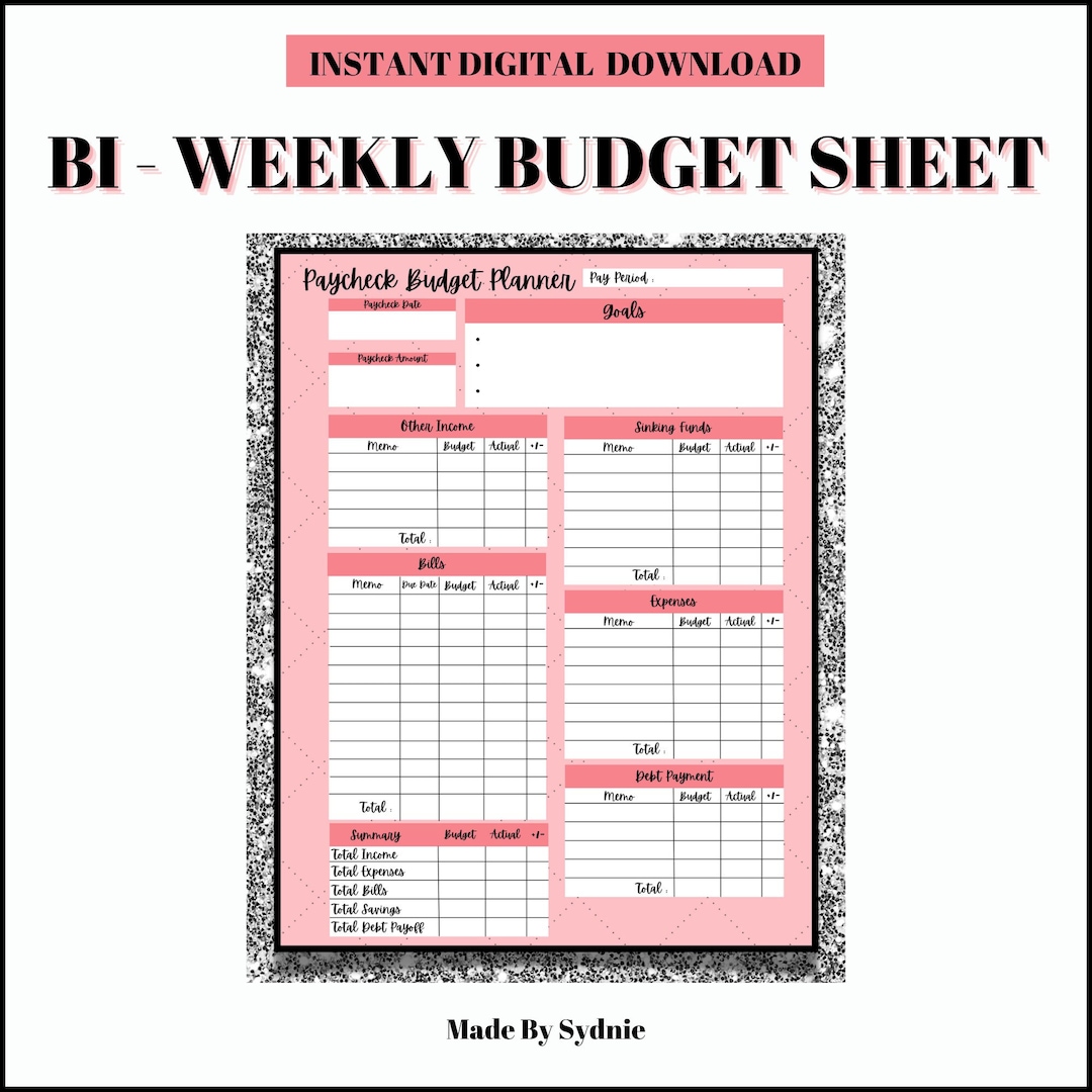 PAYCHECK BUDGET TEMPLATE, Printable Bi-weekly Budget Sheet, Budget ...