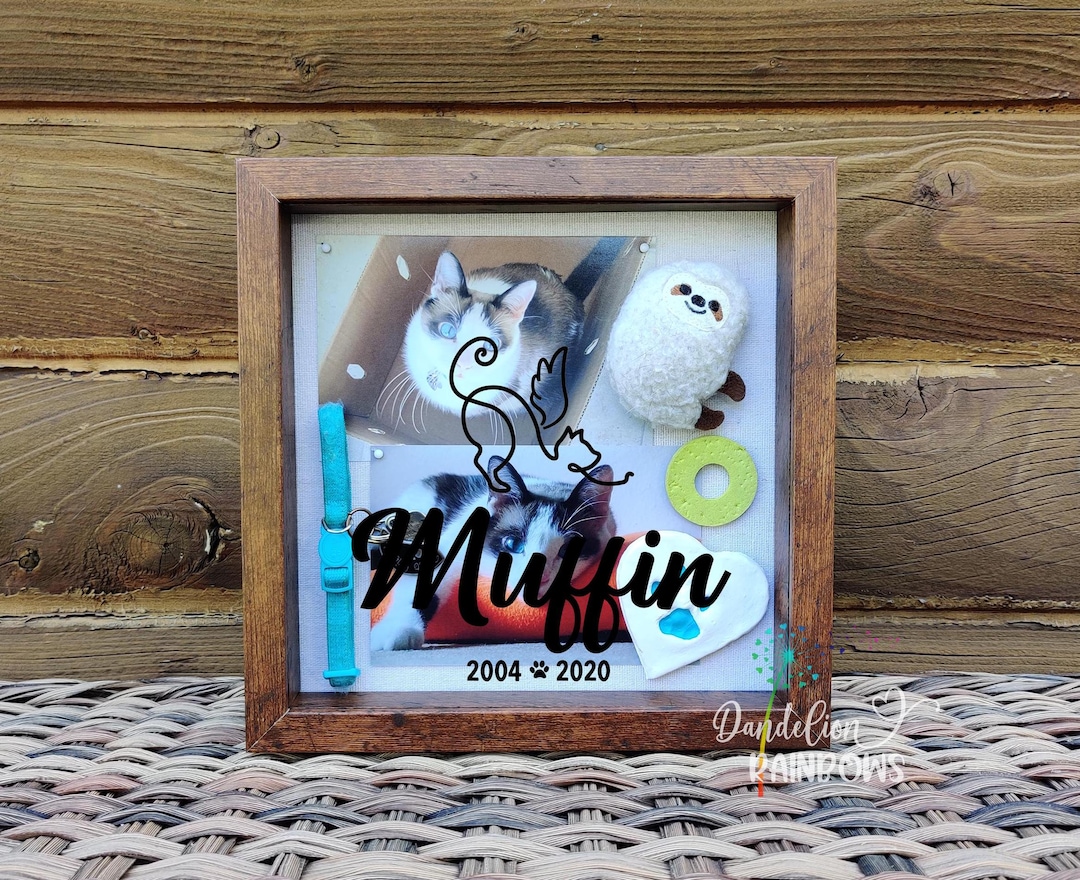 Cat Memorial Shadow Box, Cat Keepsake Gift, Cat Paw Print Shadow Box ...