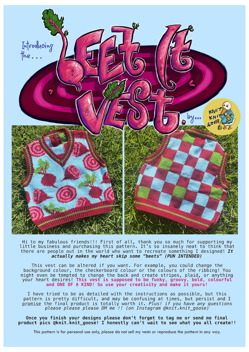 BEET IT Sweater Vest Knitting Pattern - Etsy Canada