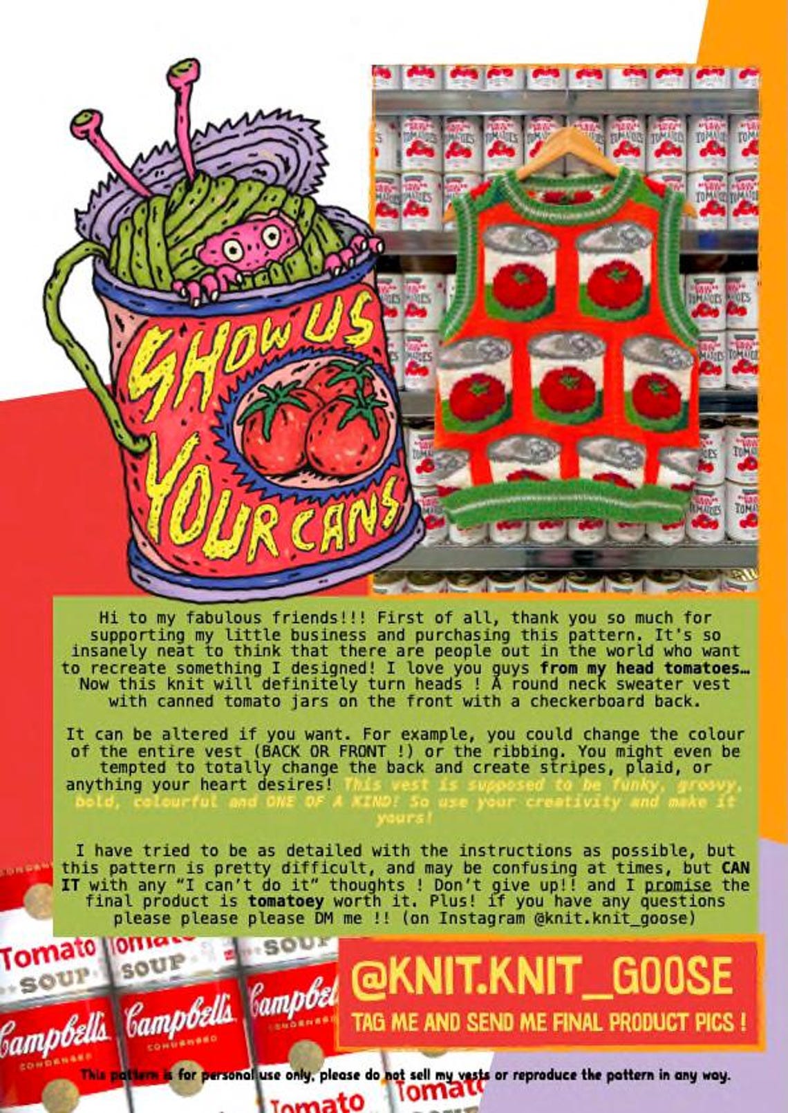 TOMATO CANS Sweater Vest Knitting Pattern - Etsy
