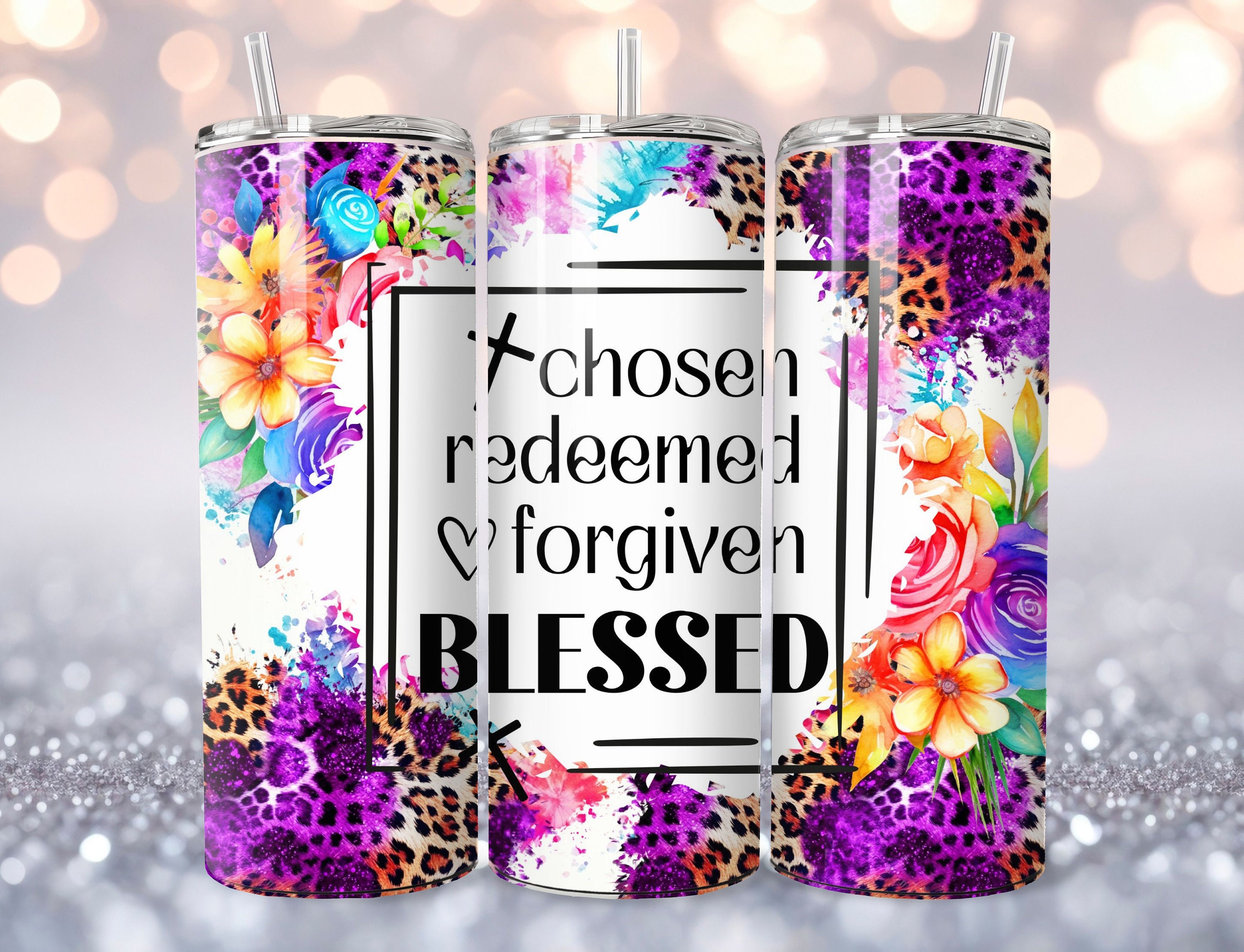 Chosen Redeemed Forgiven Christian Wrap for 20oz Skinny Tumbler Design ...