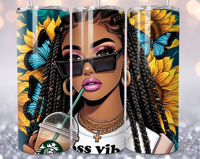 Boss Vibes Sunflower Black Girl Inspiration 20oz Tumbler Wrap Tumbler ...