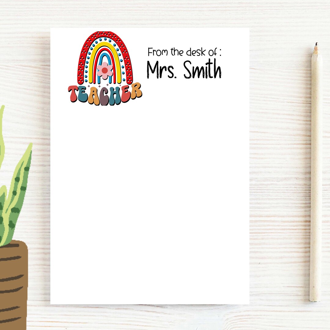 Personalized Rainbow Notepad Boho Teacher Stationery Custom Rainbow ...