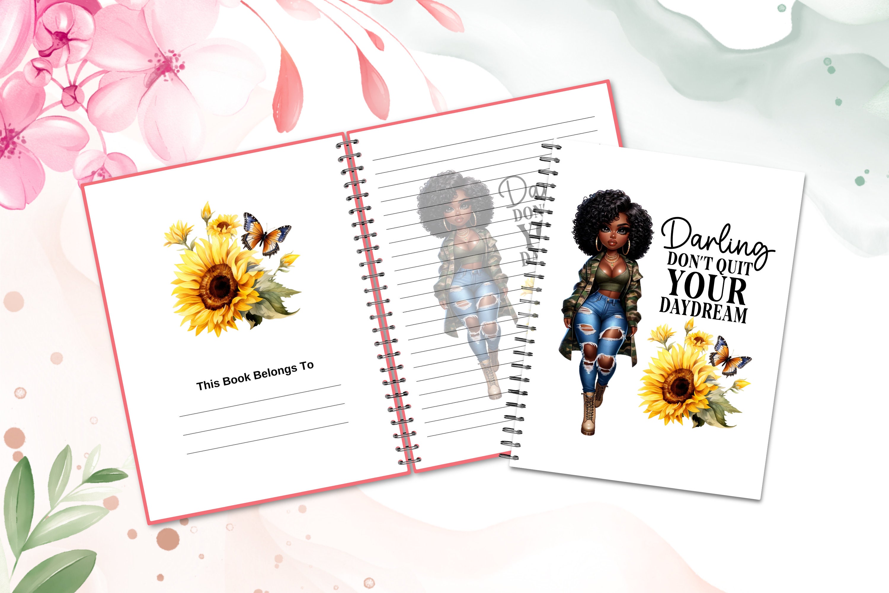 Black Woman Journal Notebook Template With Insert Pages, Instant ...