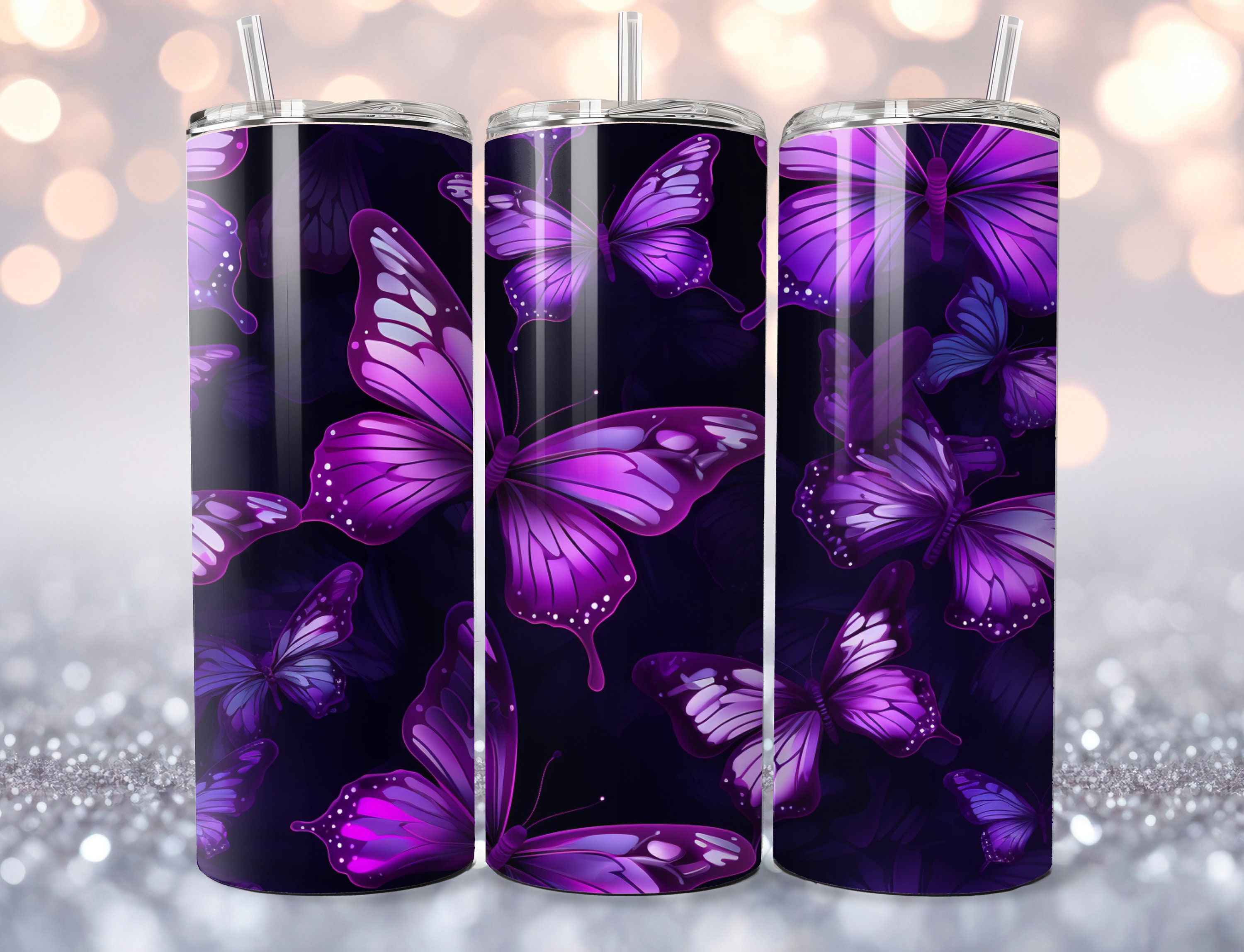 Purple Butterflies - 20 Oz Skinny Tumbler Wrap - Straight Template ...