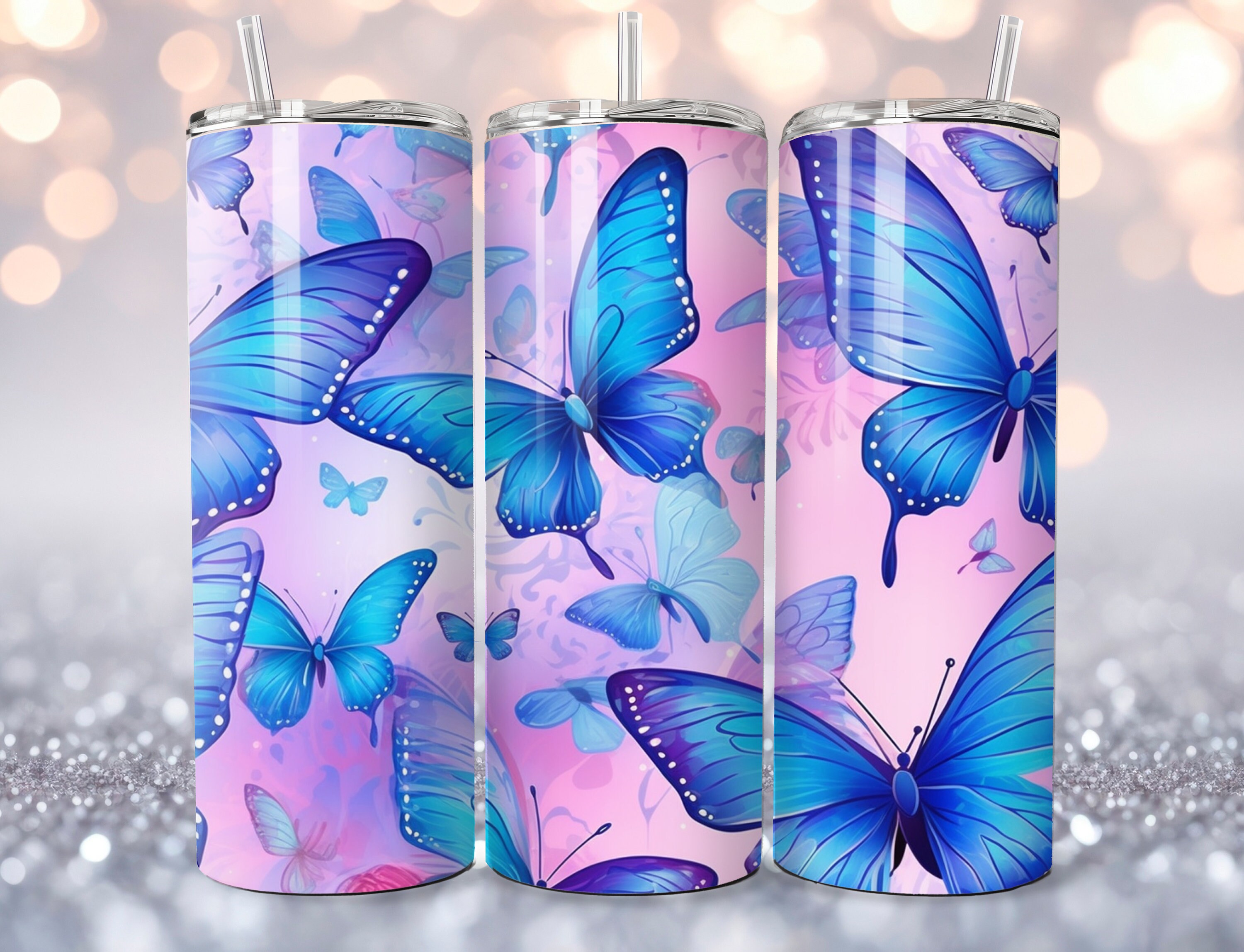 Butterfly Sublimation Designs 20oz Skinny Tumbler Wrap Design PNG ...