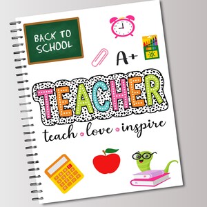 Teacher Printable Planner Cover, Teacher Journal Notebook Cover ...