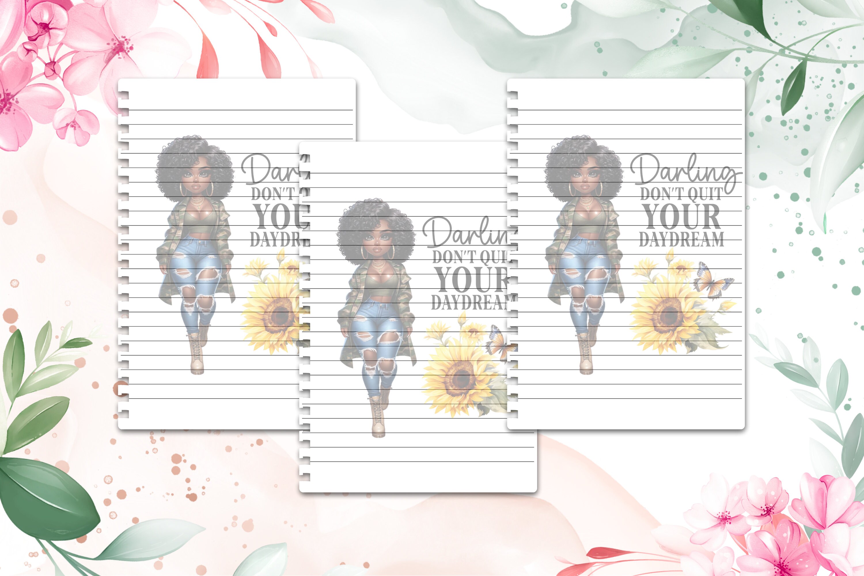 Black Woman Journal Notebook Template With Insert Pages, Instant ...