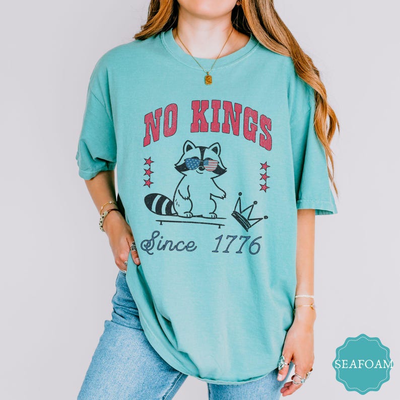 No Kings in USA Raccoon Shirt, Raccoon Kicking Crown Tee, Feral but ...