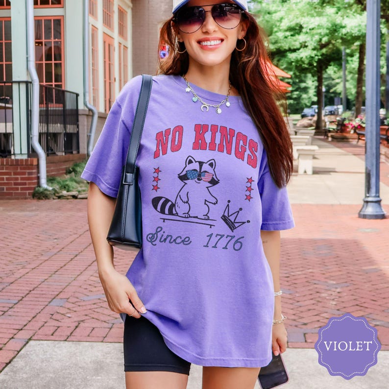 No Kings in USA Raccoon Shirt, Raccoon Kicking Crown Tee, Feral but ...