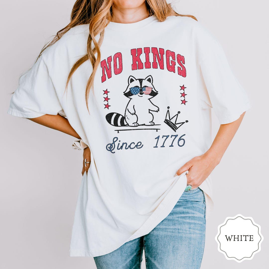 No Kings in USA Raccoon Shirt, Raccoon Kicking Crown Tee, Feral but ...