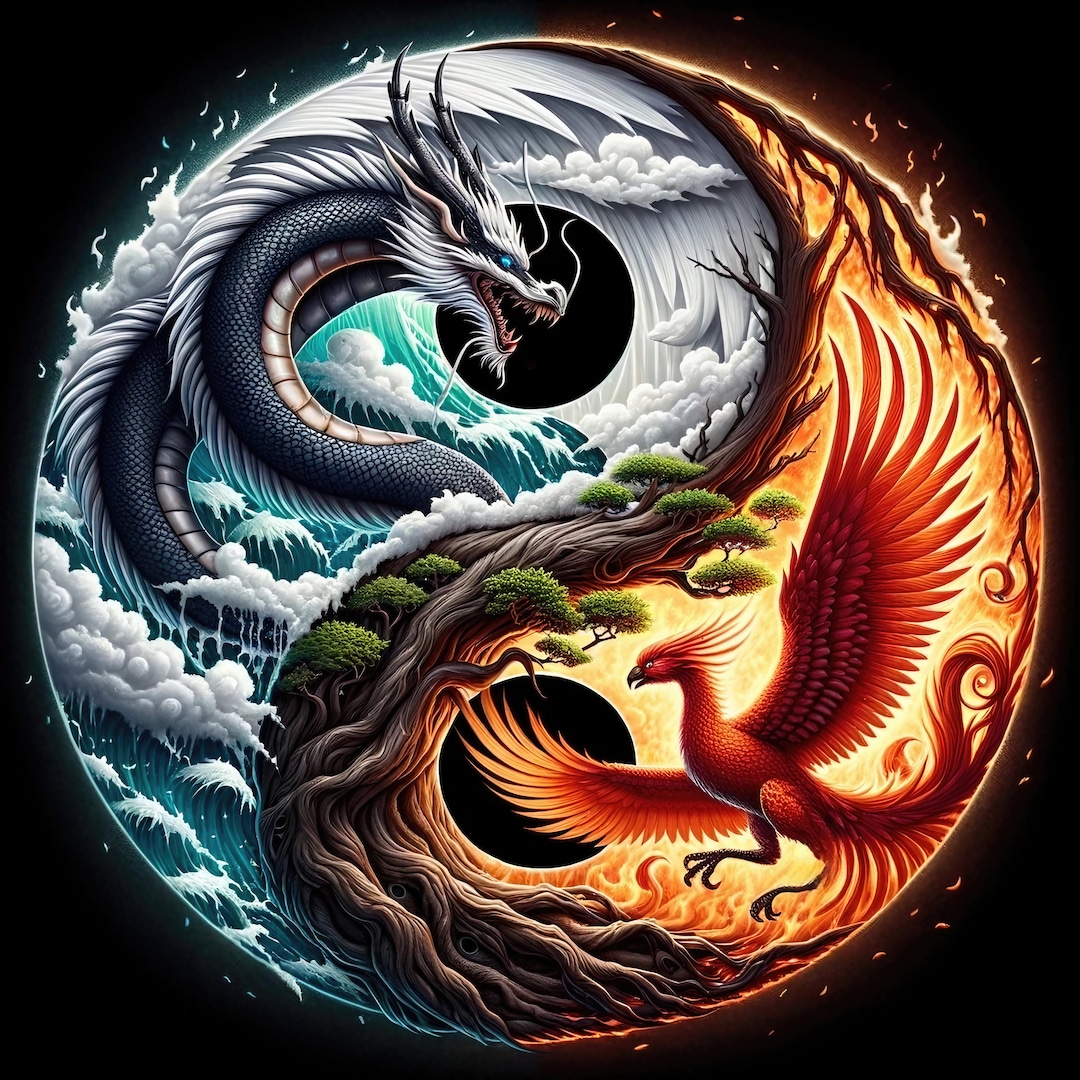 Dragon And Phoenix Yin And Yang Fantasy Digital Art Download Yin And