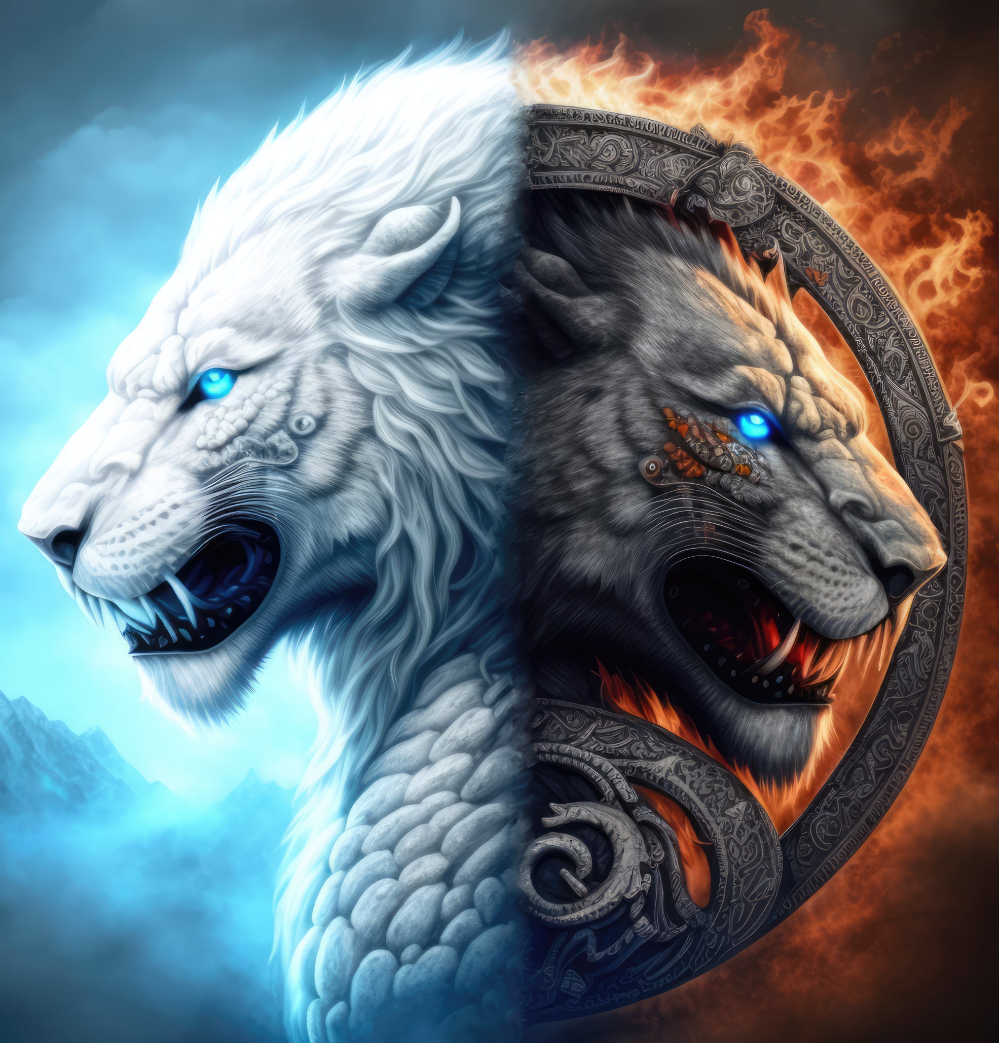 Elemental Lion and Tiger High Resolution Digital Download - Etsy