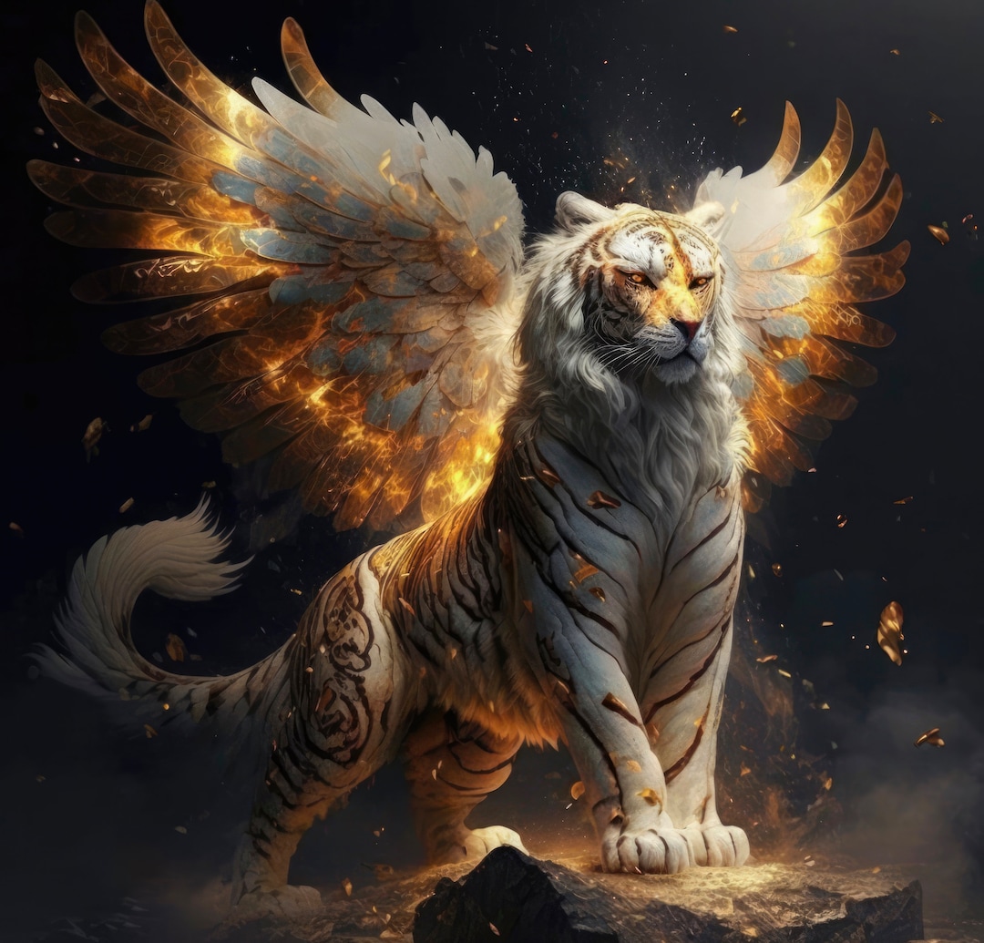 White and Gold Winged Tiger High Resolution Digital Download - Etsy