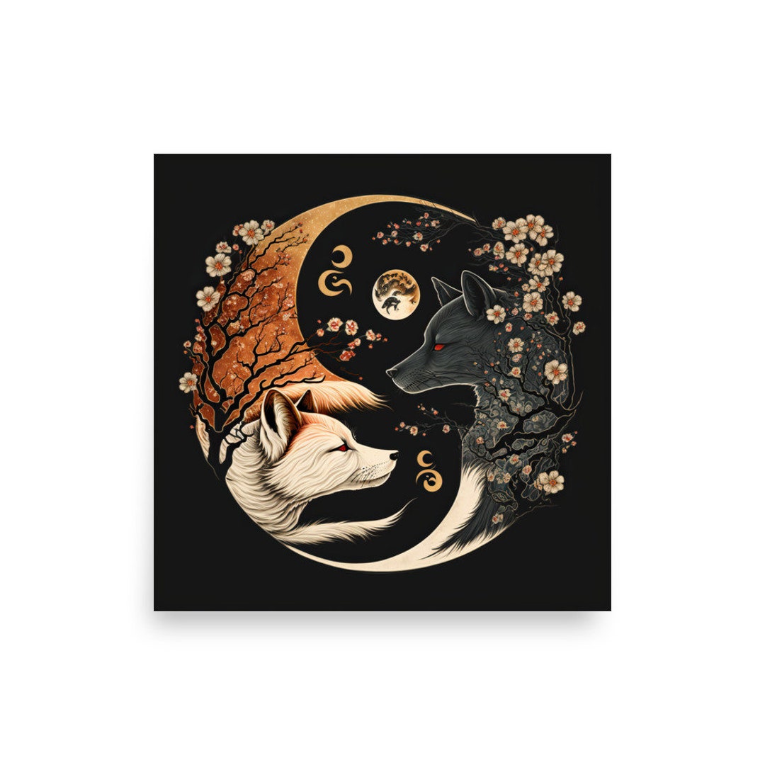 Fox and Wolf Yin and Yang Poster Fox and Wolf Yin and Yang Print Wall ...