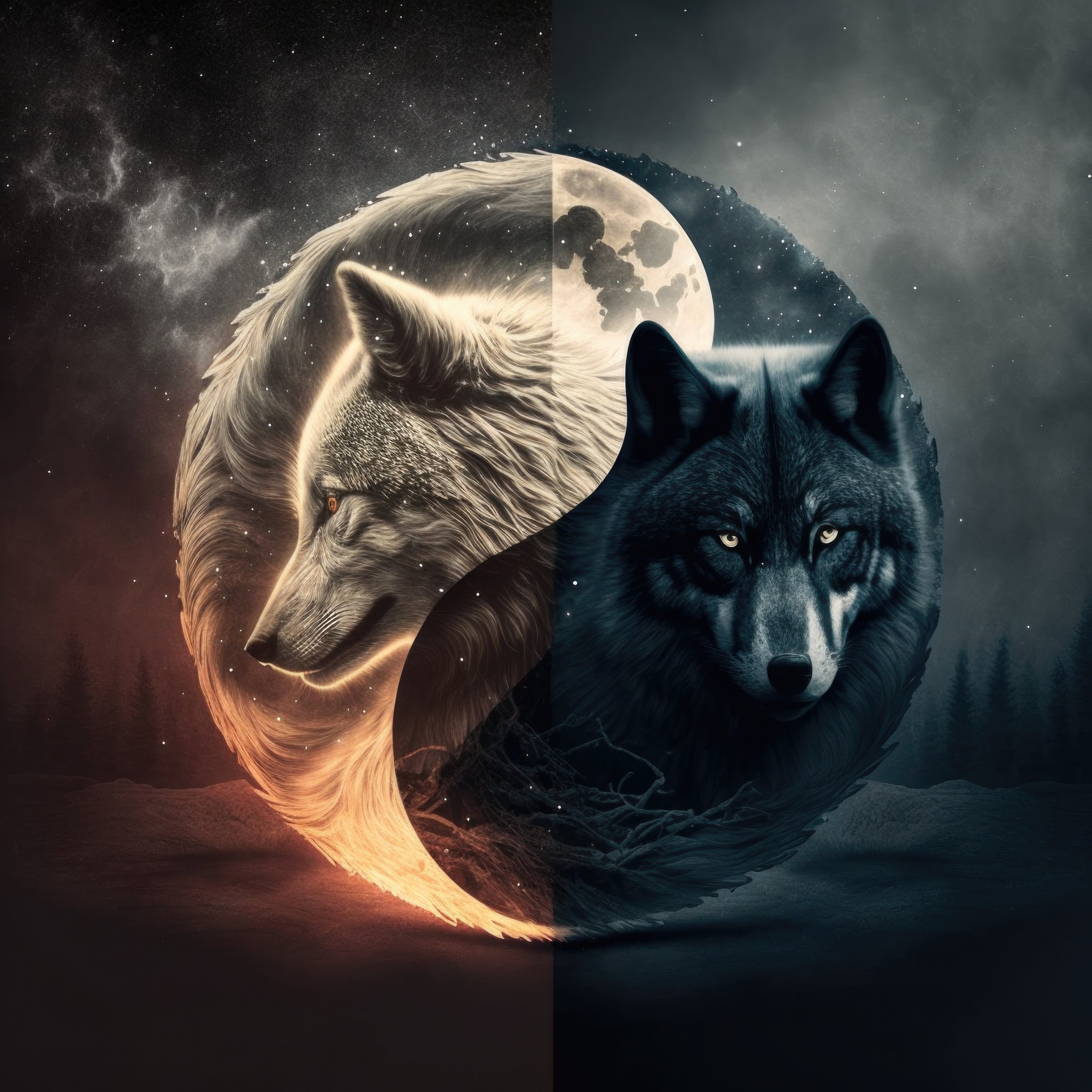 Wolf Yin And Yang High Resolution Digital Download Etsy