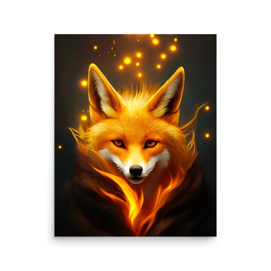 Fire Fox Fire Fox Poster Fire Fox Print Phoenix Wall Art AI Art Digital ...