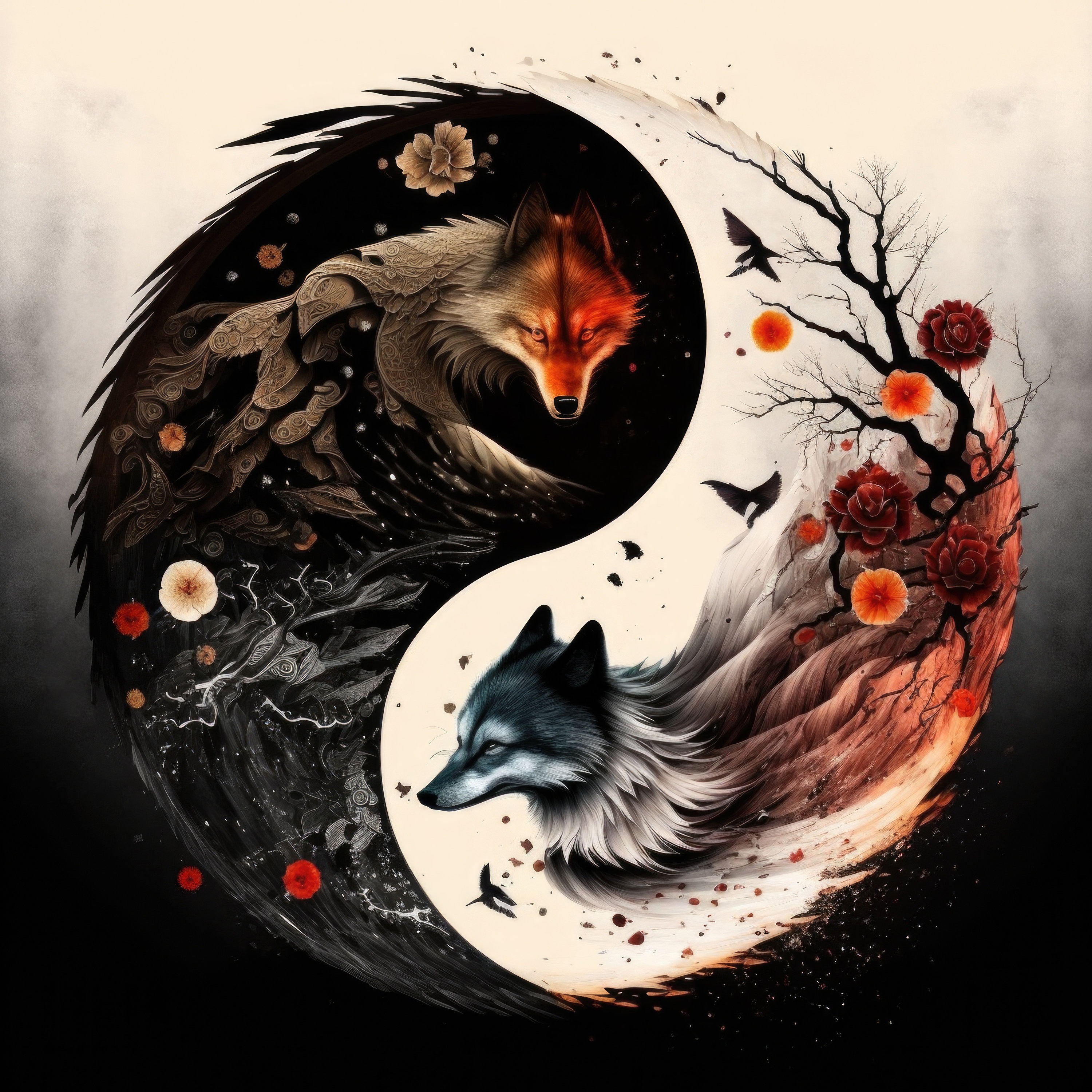 Fox and Wolf Spirits Yin and Yang - Yin and Yang Digital Art Download ...