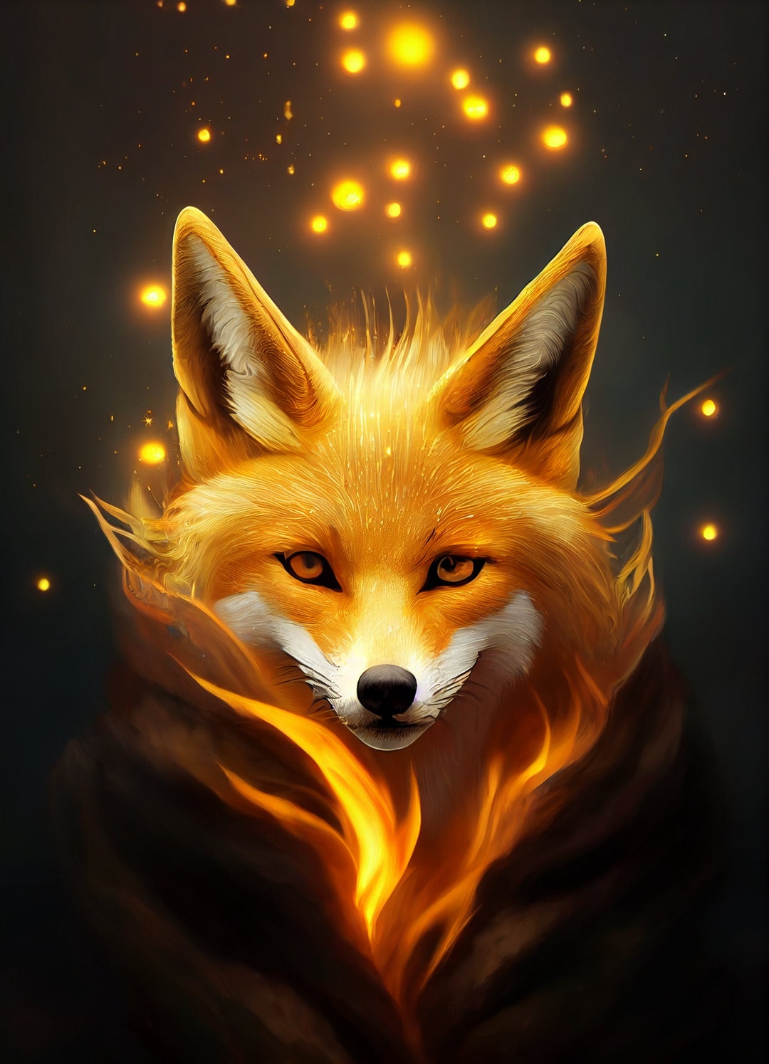 Golden Fire Fox - Fantasy Digital Art Download, Golden Fox Art for ...