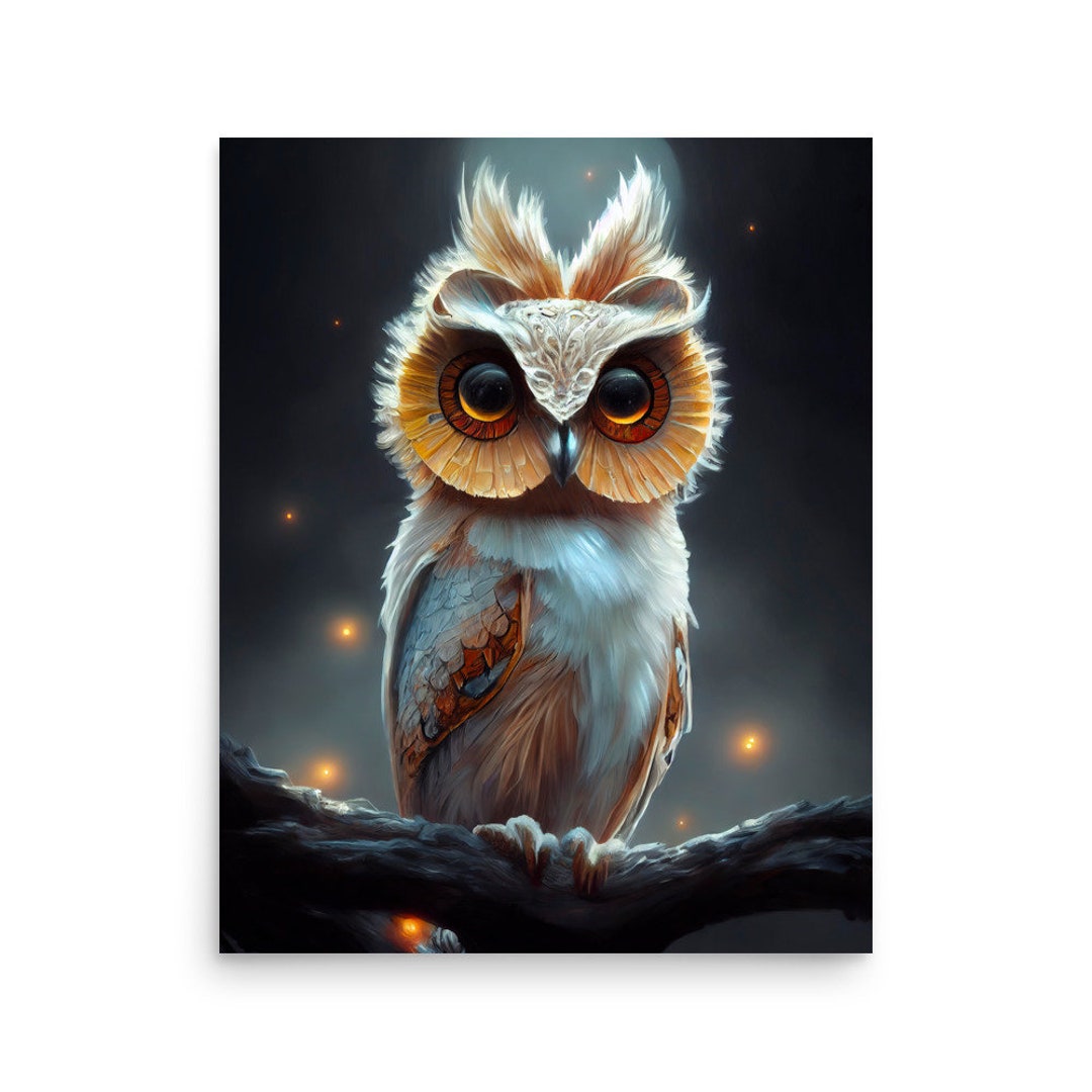 Owl at Night Owl at Night Poster Owl Print Owl Wall Art AI Art Digital ...